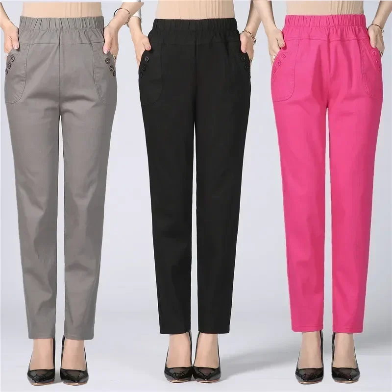Plus Size 5XL High Waist Stretch Long Pants Women Cotton Straight ...