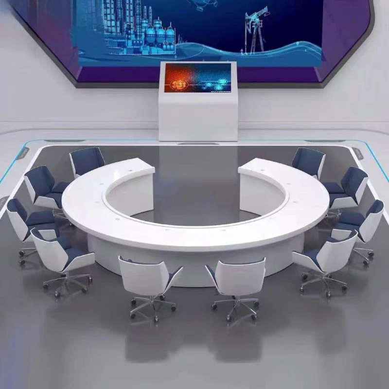 White-paint-large-circular-conference-table-C-shaped-business ...