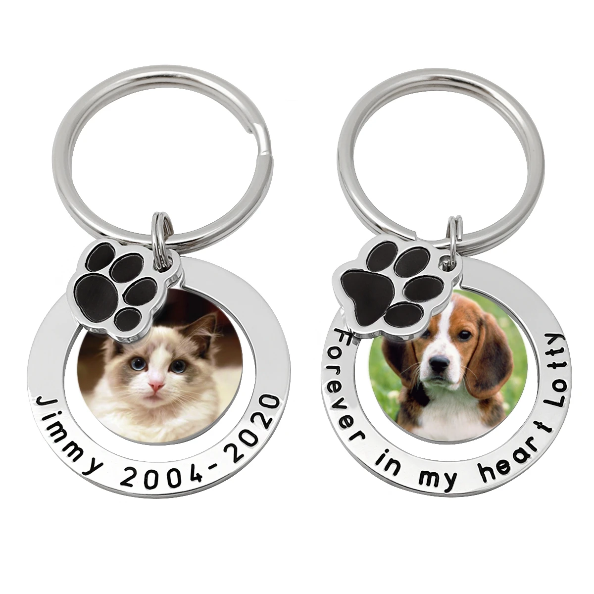 Personalized Dog Photo Keychain Custom Picture Key Chain Cat Pawprint ...