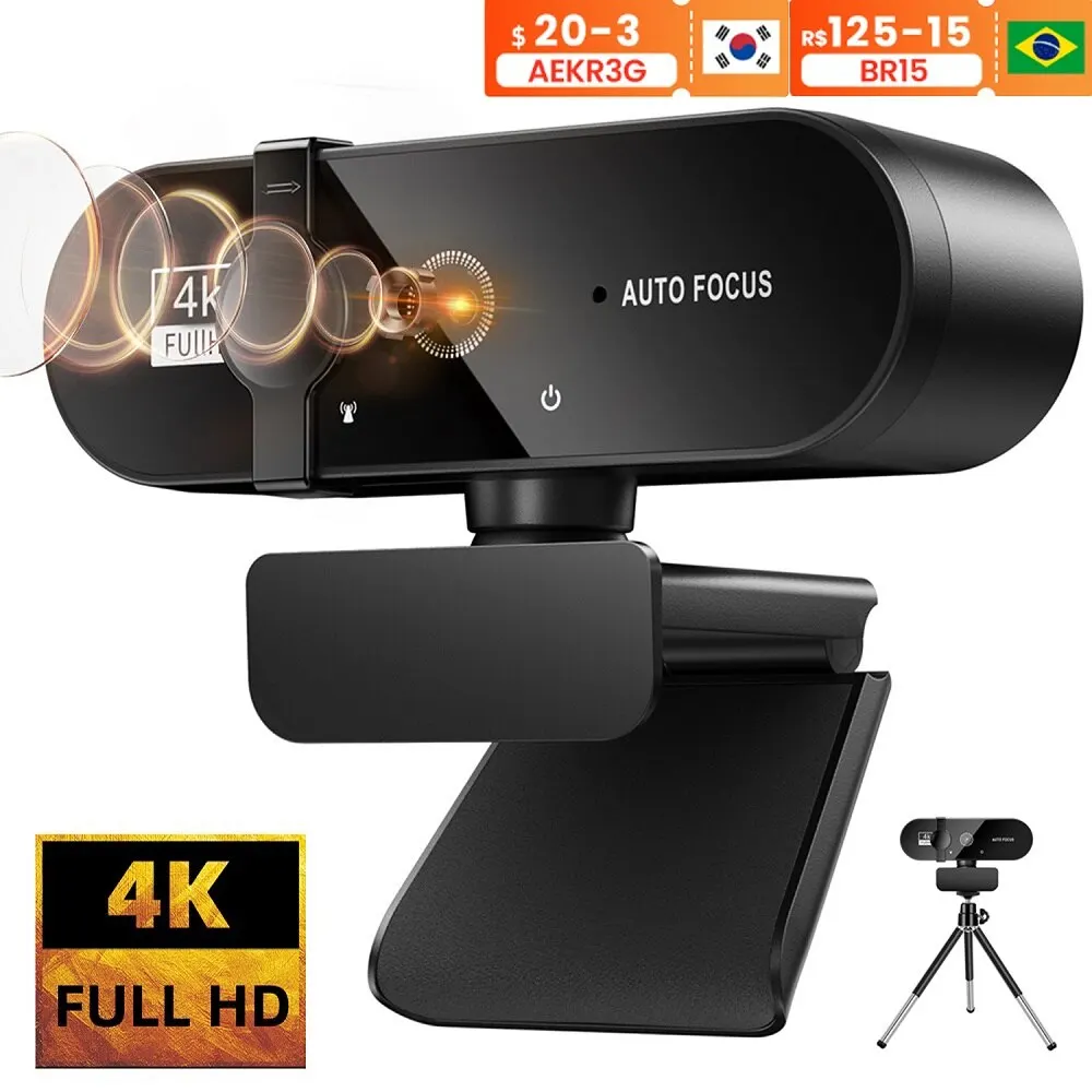 Webcam Full HD com microfone, mini câmera, foco automático, PC, tiro de ...