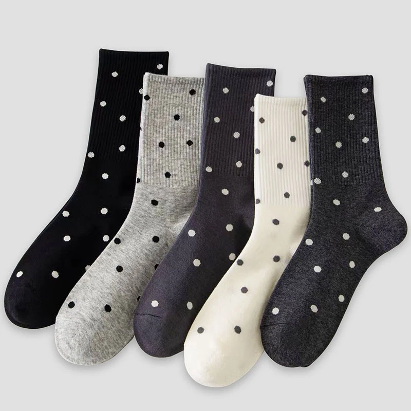 Fashion Retro Dot Printed Women's Socks Knitted 5 Colors High ...