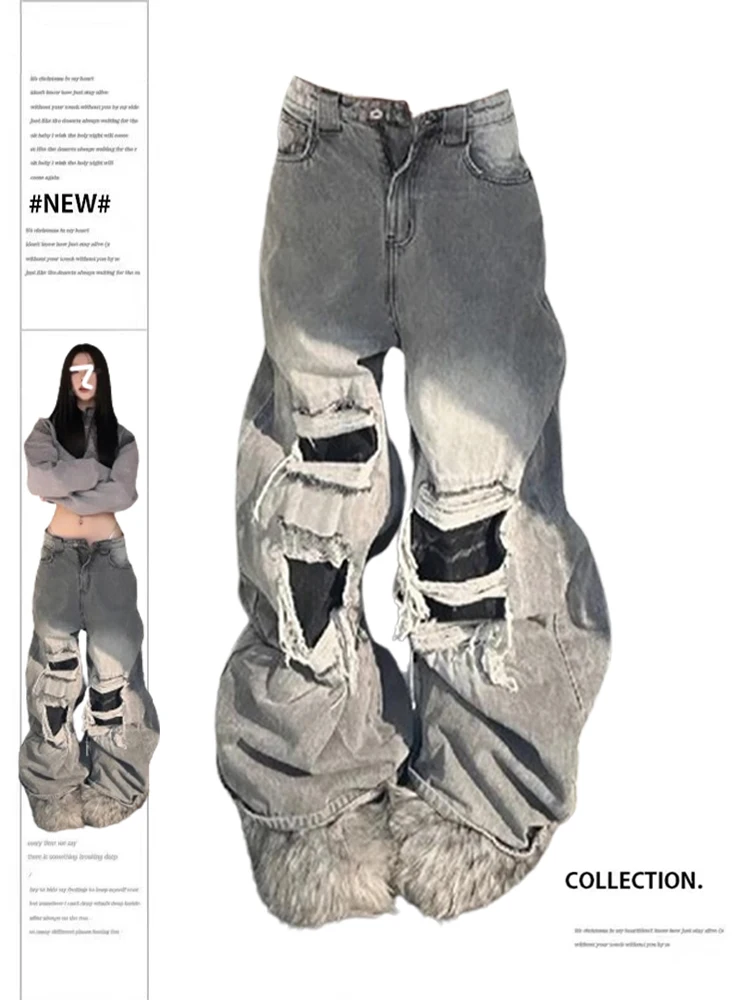 Women-Grey-Ripped-Jeans-Harajuku-Y2k-90s-Aesthetic-Oversize-Denim ...