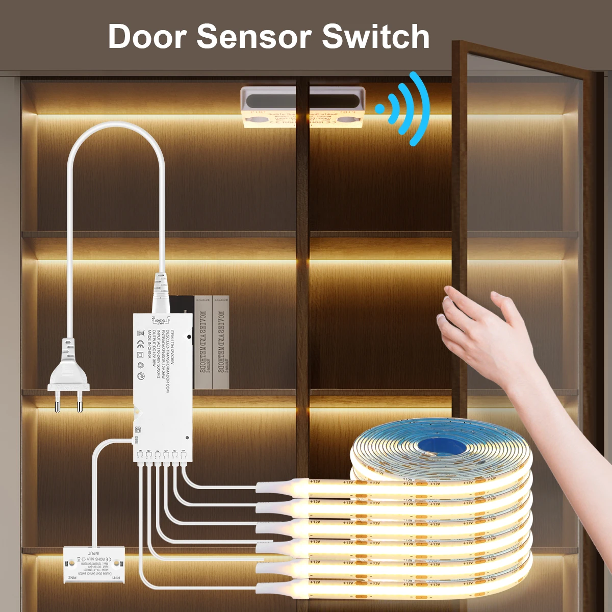 Smart Door Proximity Sensor Control LED Under Cabinet Lights 12V COB ...