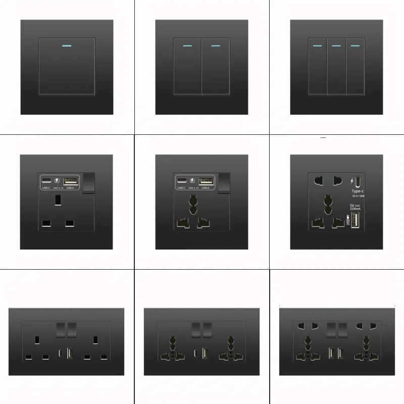 Black-UK-13A-Wall-Socket-with-USB-Type-C-18W-Quick-Charge-Plug-Socket ...