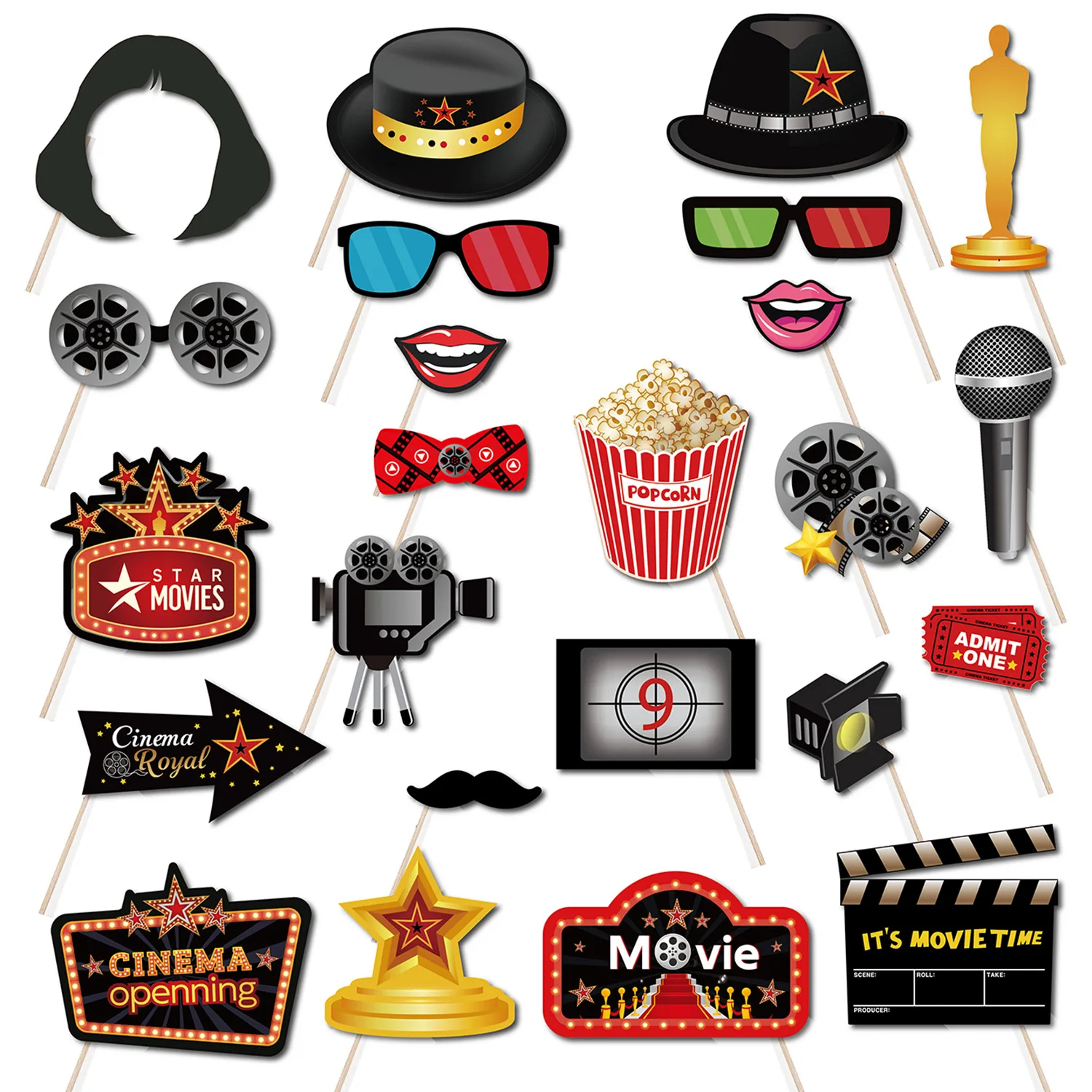 24Pcs Cinema Festival Theme Party Photo Booth Props Dress Up Costume ...