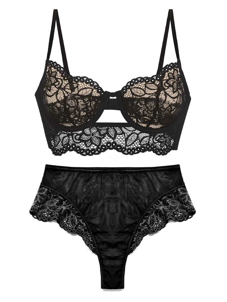 French Lace Bra Set with Soft Underwire Push Up for Small Bust ...