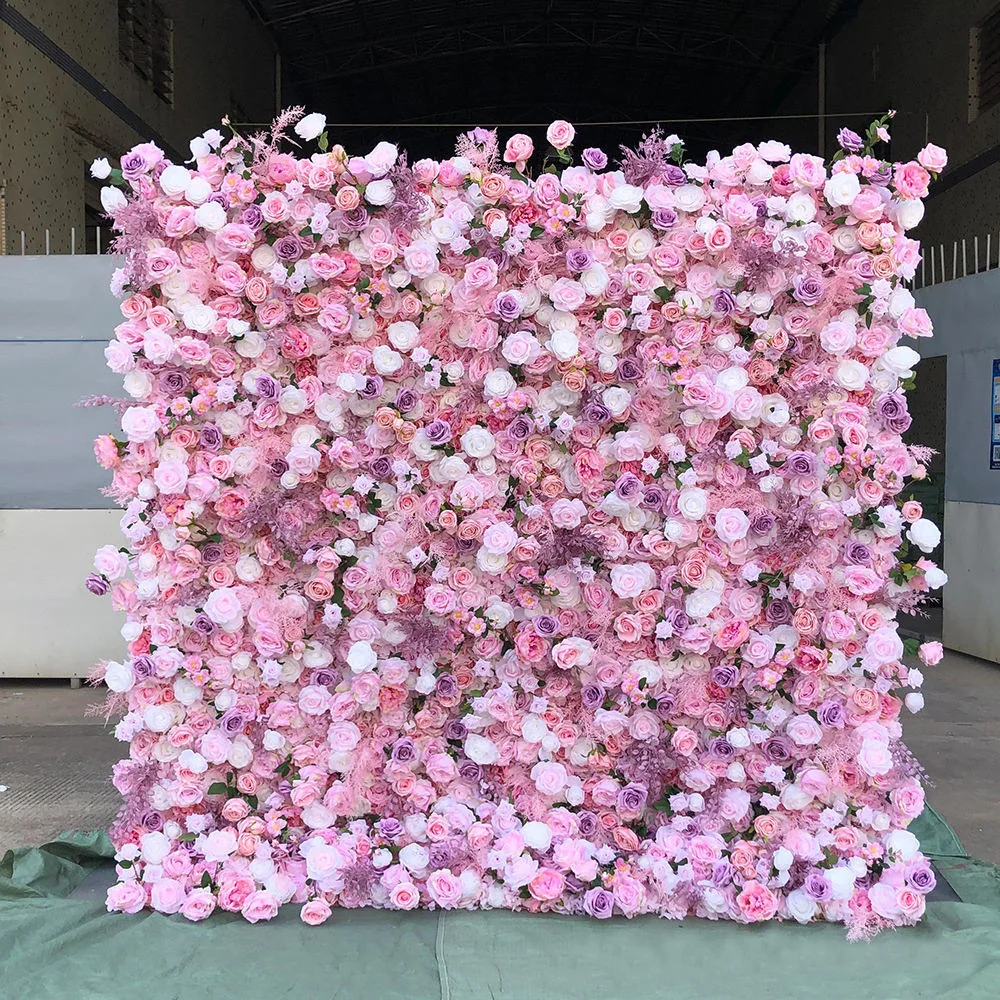 Pink Rose Gradient Rolling Up Cloth Curtain 5D Flower Wall Wedding ...