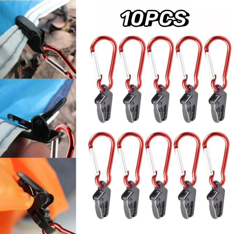10pcs-Portable-Tent-Awning-Fixing-Clamp-Grip-with-Carabiner-Hook ...