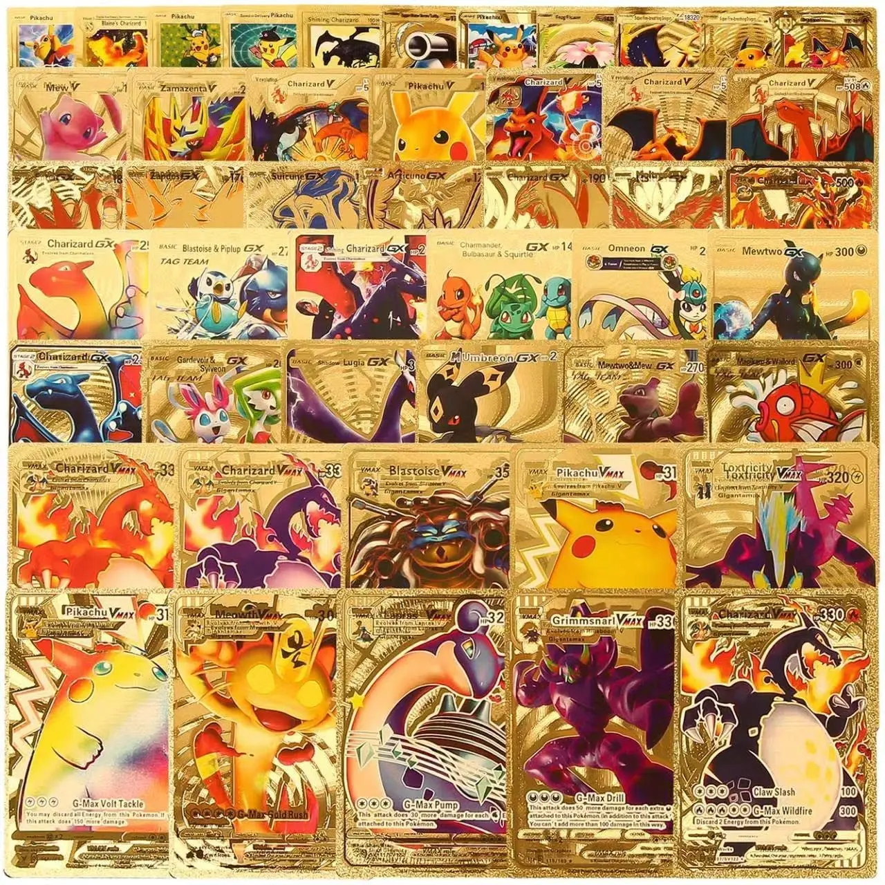 Pokemon Gold Foil Anime Card 55 PCS Gold Foil Cards TCG Deck Box