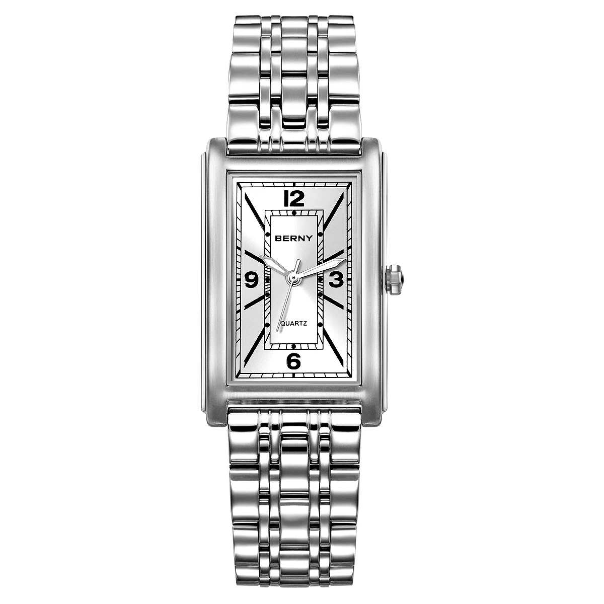BERNY-Square-Men-Wristwatch-Luminous-Quartz-Stainless-Steel-Rectangular ...