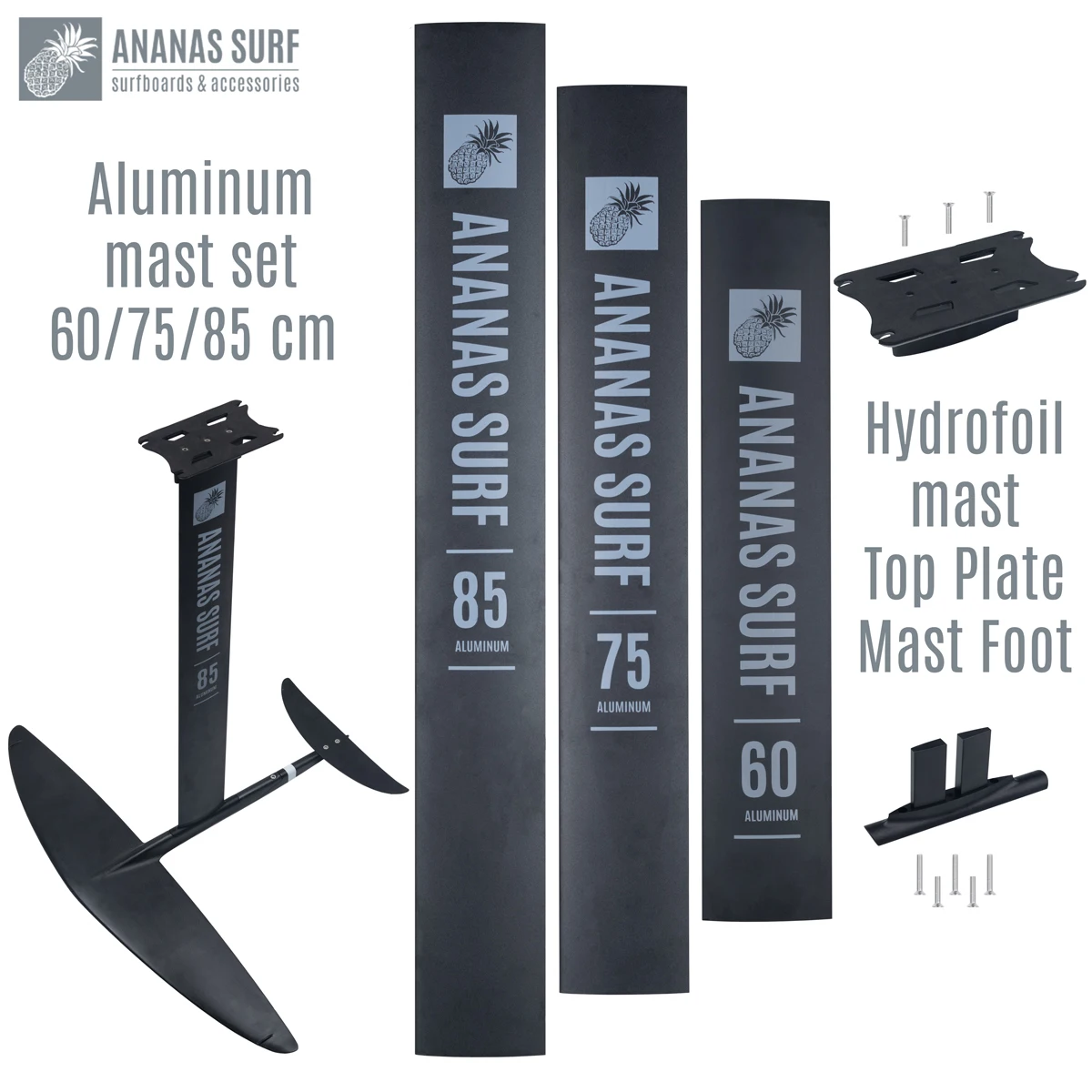 Ananas-Surf-Hydrofoil-Mast-set-60-75-85cm-Base-and-mast-foot-connector ...