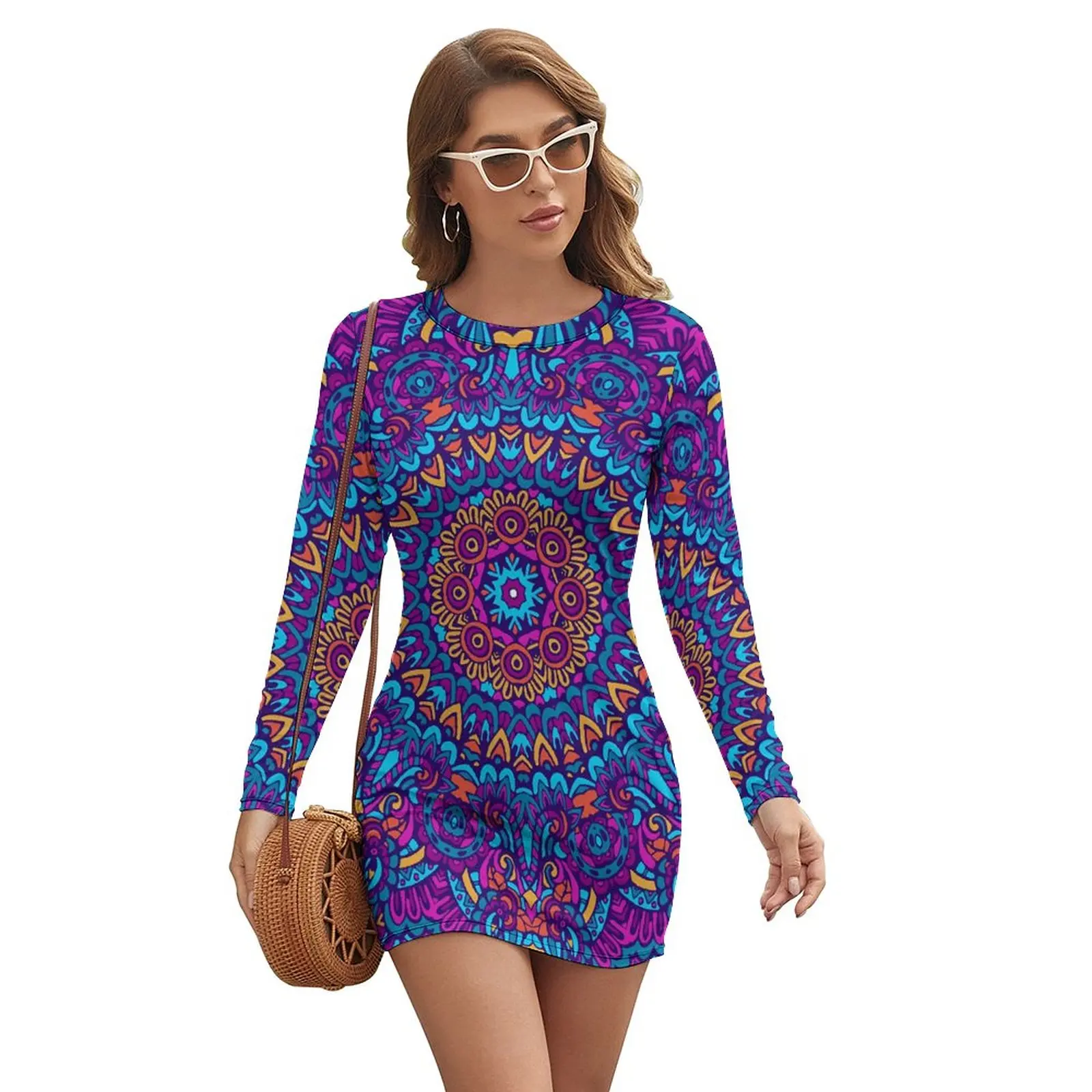 Ethnic Mandala Dress Long Sleeve Vintage Print Retro Dresses Holiday ...