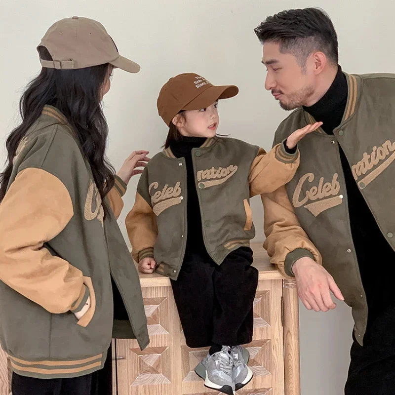 Family Matching Bomber Jacket Winter Warm Thick Baseball Coat Mother ...