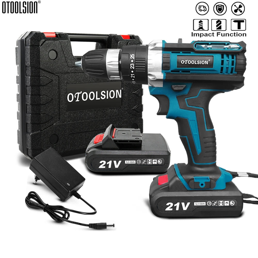 2 Speed 21V Impact Drill Impact Screwdriver Electric Wireless Power ...