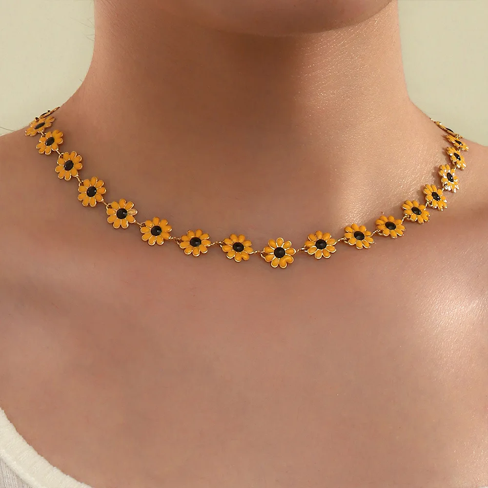 Creative-Elegant-Dripping-Oil-Sunflower-Chain-Necklace-Fashion-Enamel ...
