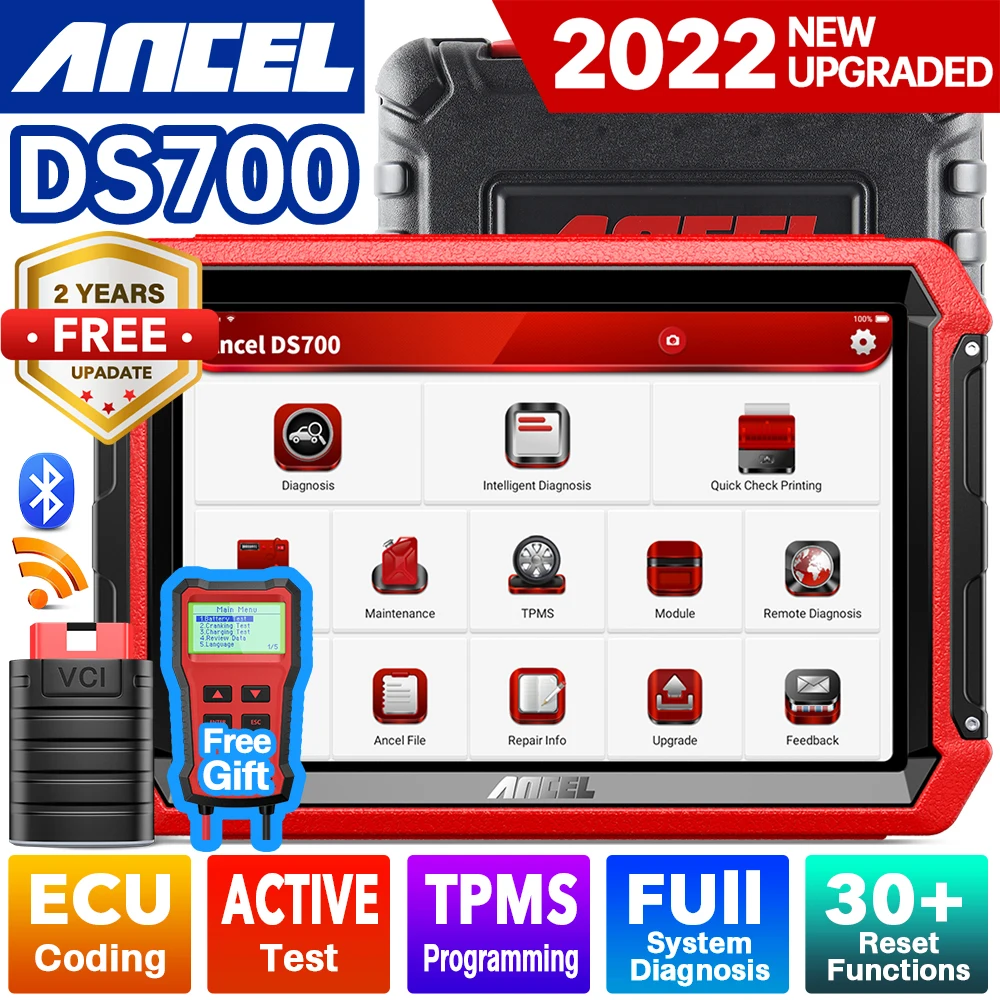 ANCEL DS700 OBD2 자동차 스캐너 전체 시스템 진단 도구, SRS 에어백 DPF 오일 ABS TPMS 34 + 재설정 ...