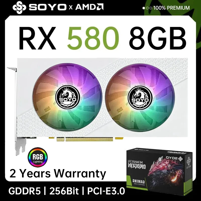 SOYO-AMD-RX580-8GB-2048SP-RGB-Graphics-Card-GPU-GDDR5-256Bit-8Pin-PCIE ...
