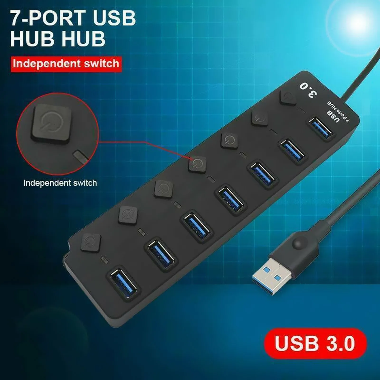 7 4 Port USB 3.0 Hub Multi Splitter Charger Power Adapter Multiple ...