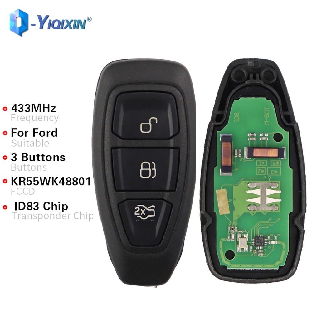 YIQIXIN 433Mhz 3 Buttons Remote Car Key For Ford Mondeo Kuga Fiesta ...