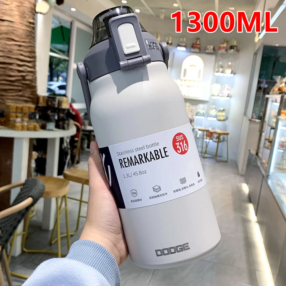 1300ML-Thermal-Water-Bottle-Large-Capacity-With-Straw-Stainless-Steel-Thermos-Bottle-Cold-and ...