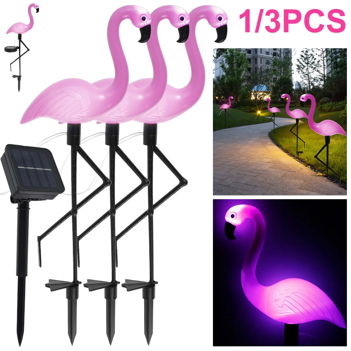 3pcs Flamingo Solar Light Ip55 Waterproof Led Pink Flamingo Stake Light ...