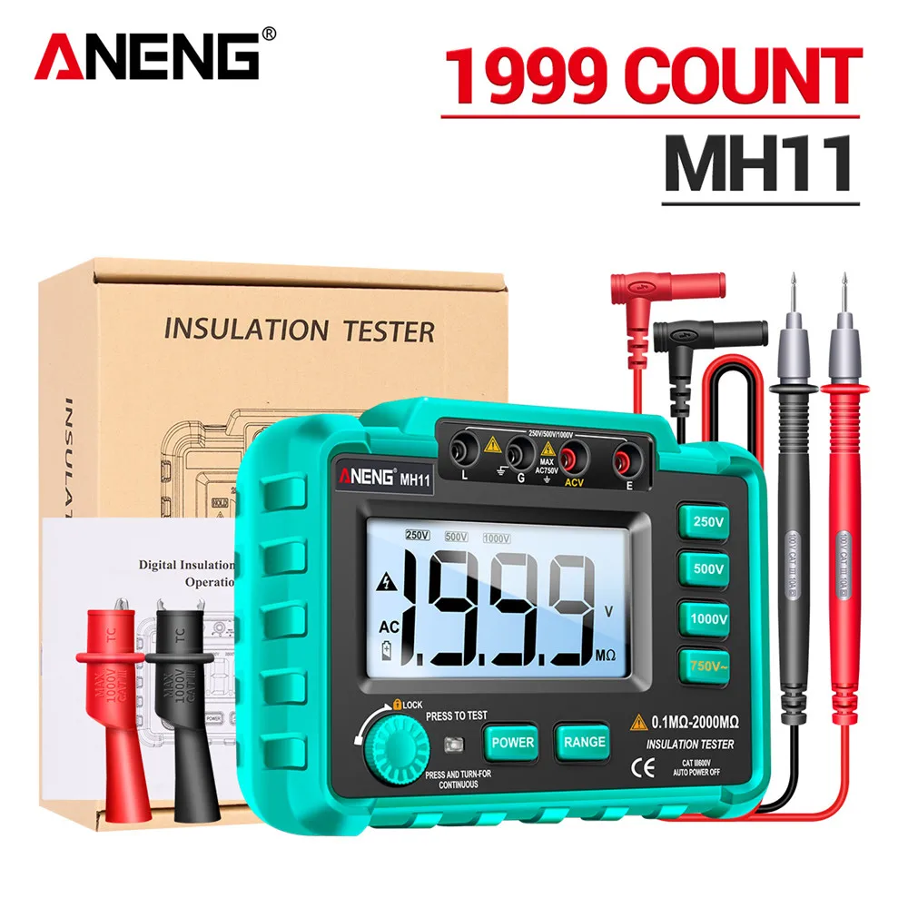 ANENG MH11 Insulation Resistance 2000MΩ Testers Digital Meters Ohm High ...