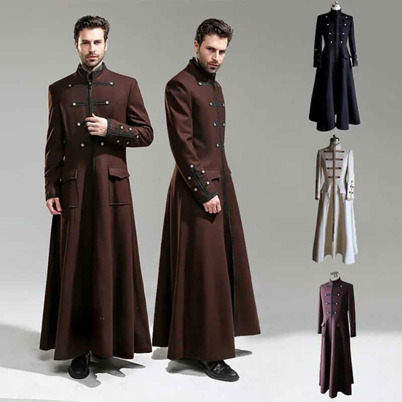 Military Frock Coat Steampunk Vintage Long Trench Men Gothic Suede ...