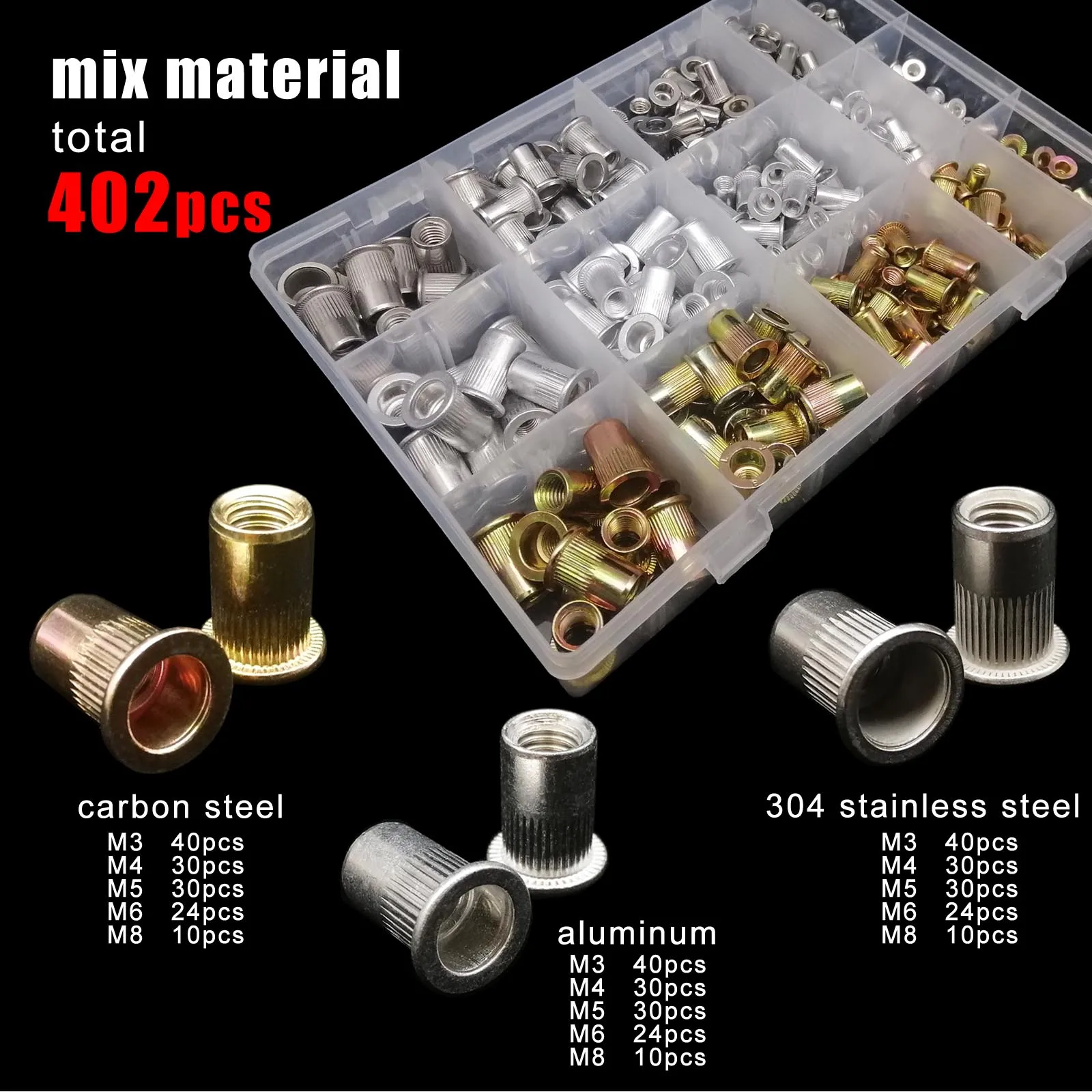 70-205-402Pc-M3-M4-M5-M6-M8-Mix-Maat-304-Roestvrij-Staal-Aluminium ...