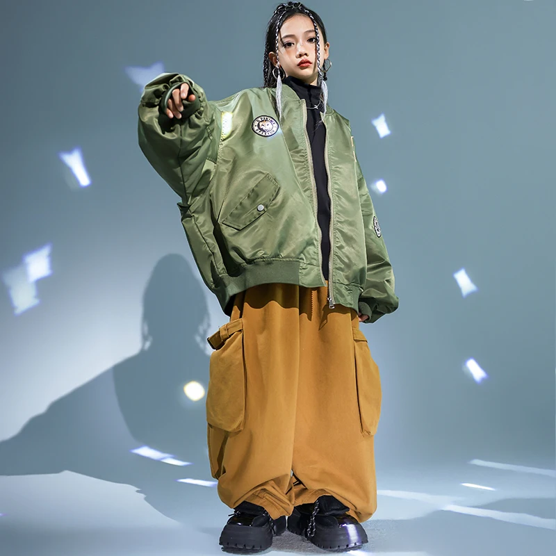 Girls-Oversize-Hip-Hop-Clothing-Green-Jacket-Street-Dance-Outfits-Teen ...