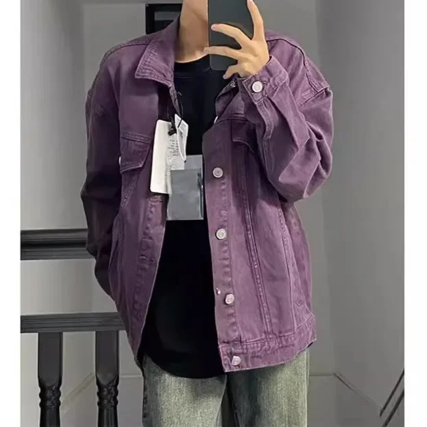 Vintage-Purple-Denim-Jacket-Loose-Fit-American-Style-Working-Shirt ...
