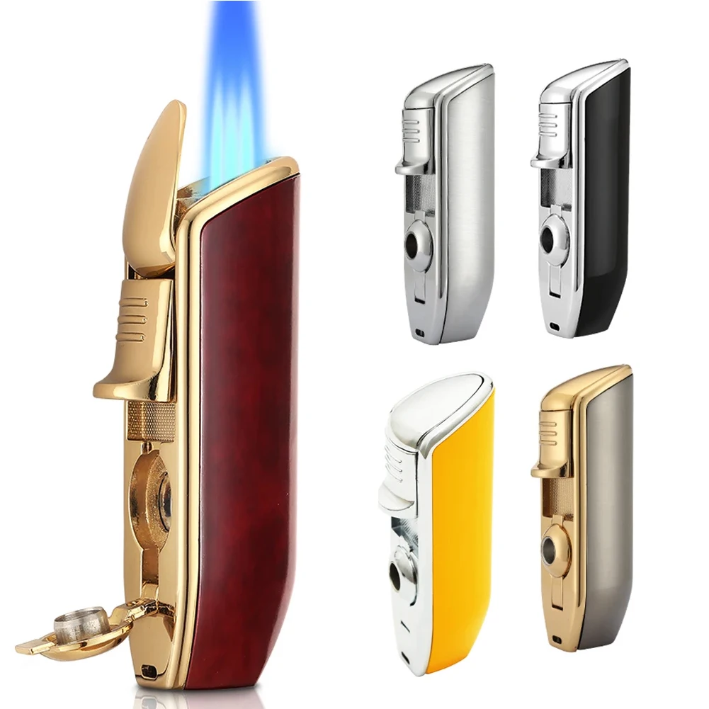 Lighter-Metal-3-Jet-Butane-Gas-Torch-Smoking-Lighter-W-Cigar-Punch ...