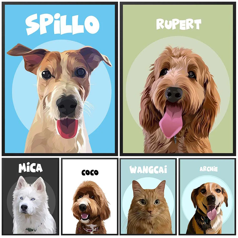 Custom-Pet-Photo-Name-Animals-Dog-Cat-Poster-Wall-Art-Canvas-Painting ...