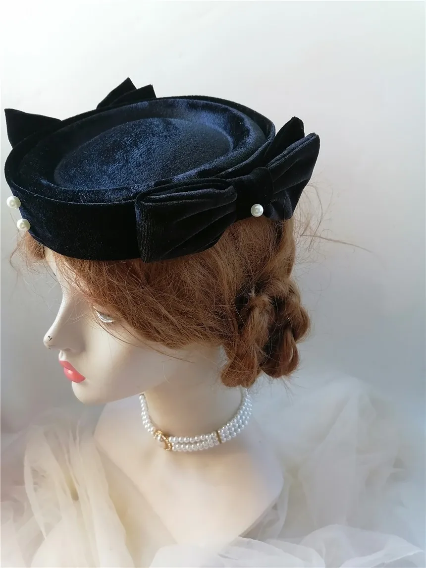 black-Velvet-Women-Evening-Party-Cap-Victorian-Cosplay-Medieval-Hats ...