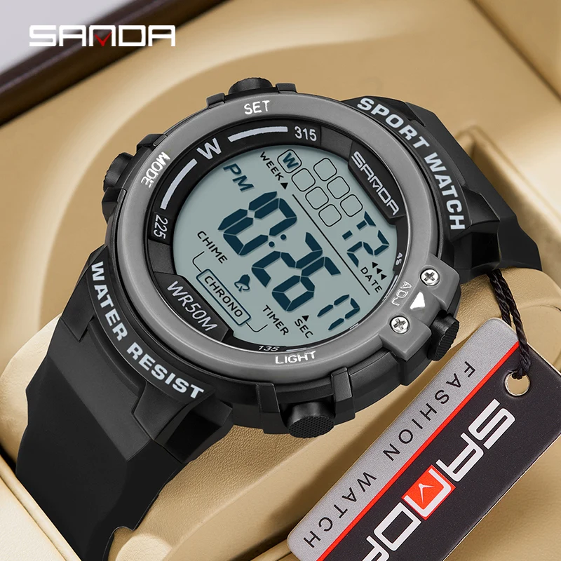 SANDA-Reloj-deportivo-de-lujo-para-Hombre-cron-grafo-Digital-LED-con ...