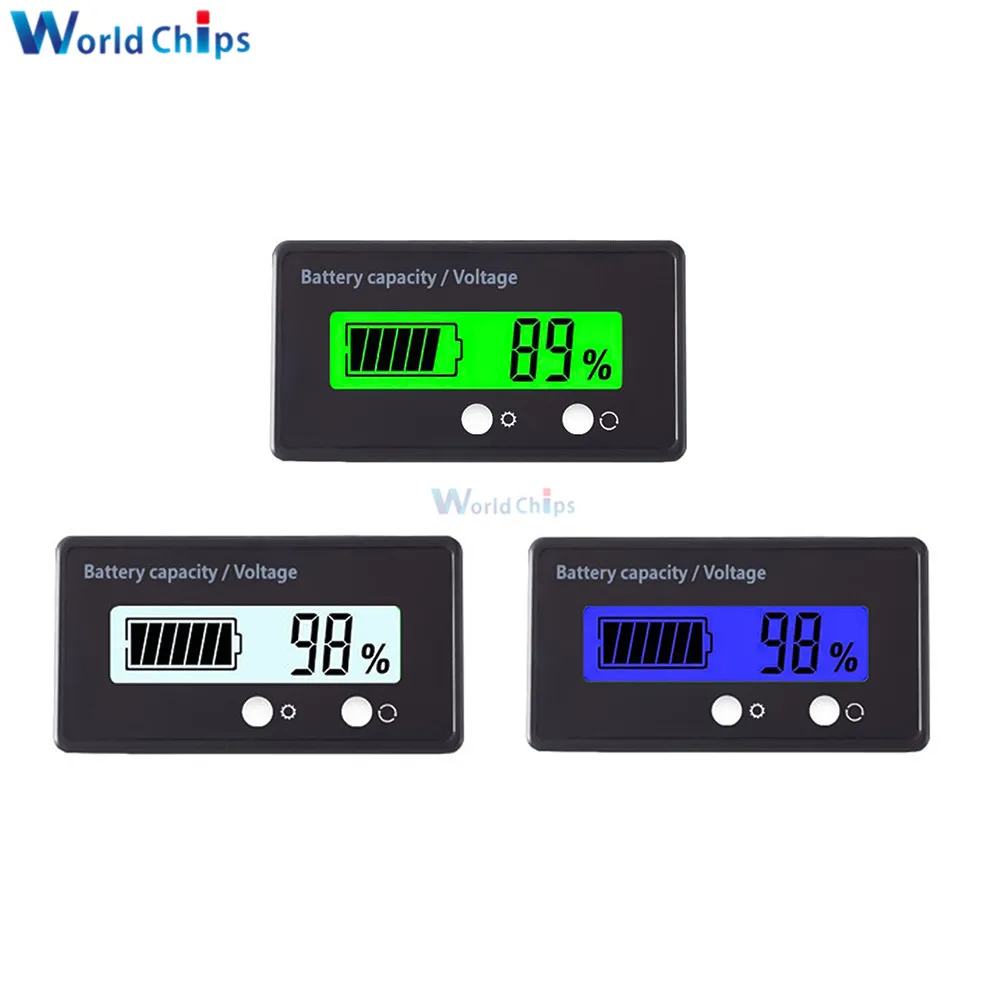 8 120V LCD Display Battery Capacity Display Meter Green Blue White ...
