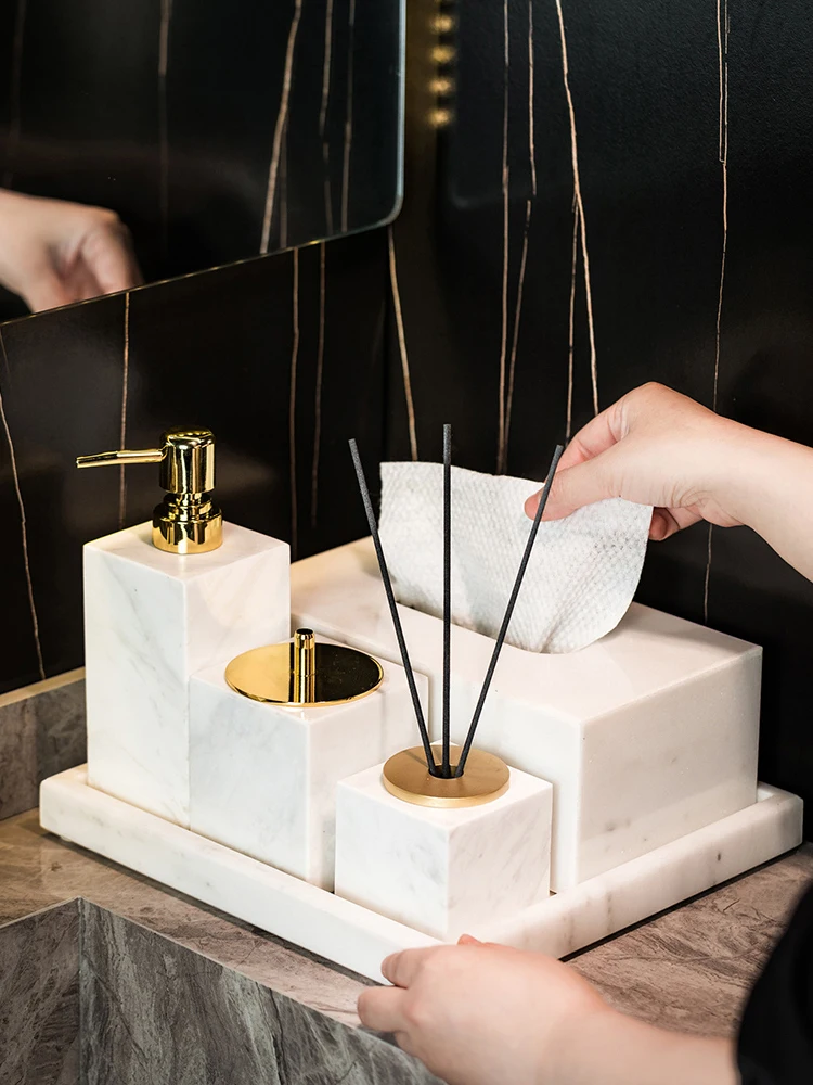 Volakas White Natural Marble Bathroom Set Luxury Soap Dispenser Storage Container Tissue Box Tray Bathroom Accessories AliExpress