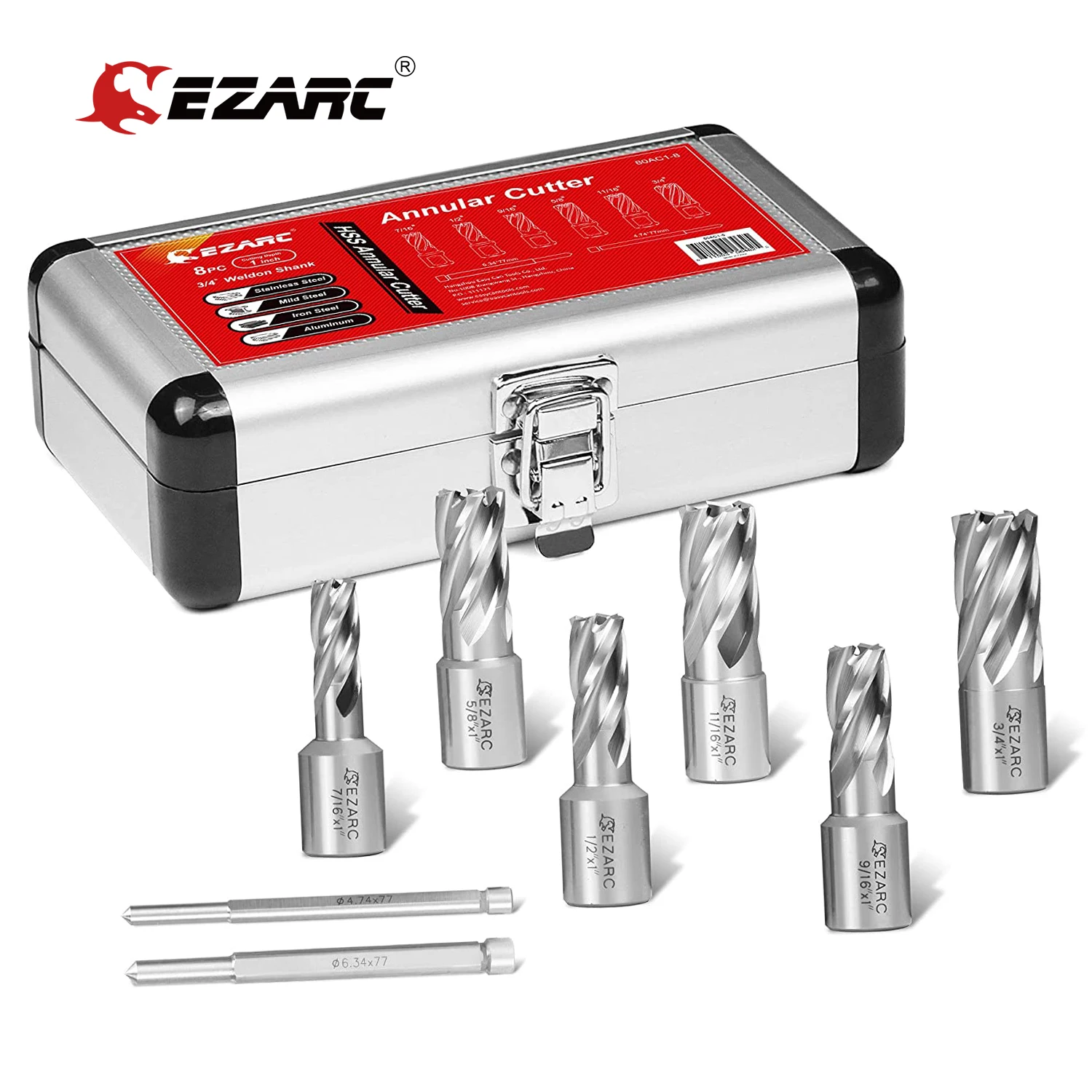 EZARC-8pcs-HSS-Annular-Cutter-Set-11mm-to-19mm-Cutting-Diameter-x-25 ...