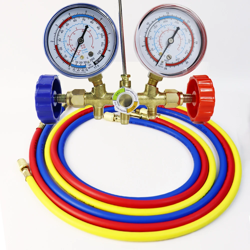 Air-Conditioning-Pressure-Gauge-with-Hose-and-Hook-3-Way-AC-Diagnostic ...