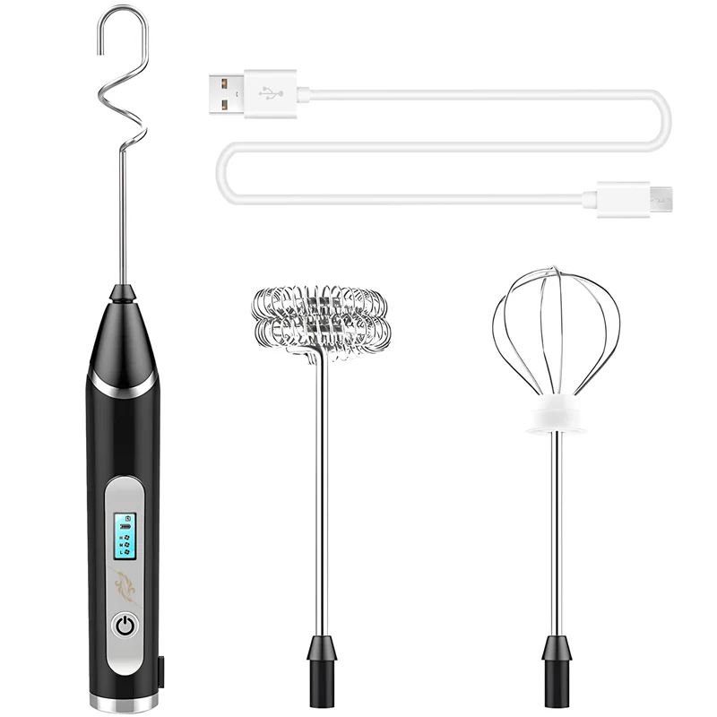 Milk-Frother-USB-Rechargeable-LCD-Hand-Mixer-with-3-Stainless-Steel ...