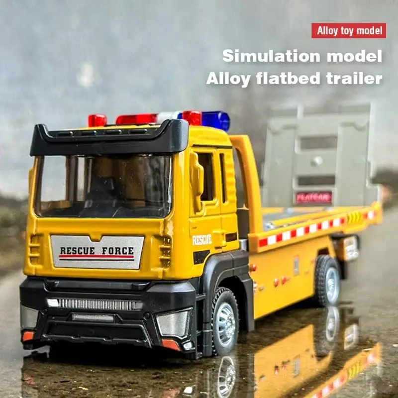 Simulation-Alloy-Engineering-Vehicle-Truck-Car-Model-Flatbed-Trailer ...
