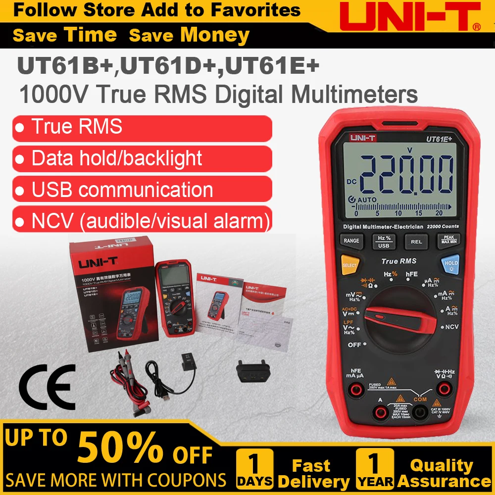UNI-T-UT61B-UT61D-UT61E-Plus-Smart-Multimeter-Digital-Professional-Multi-Meter-22000-Counts-AC ...