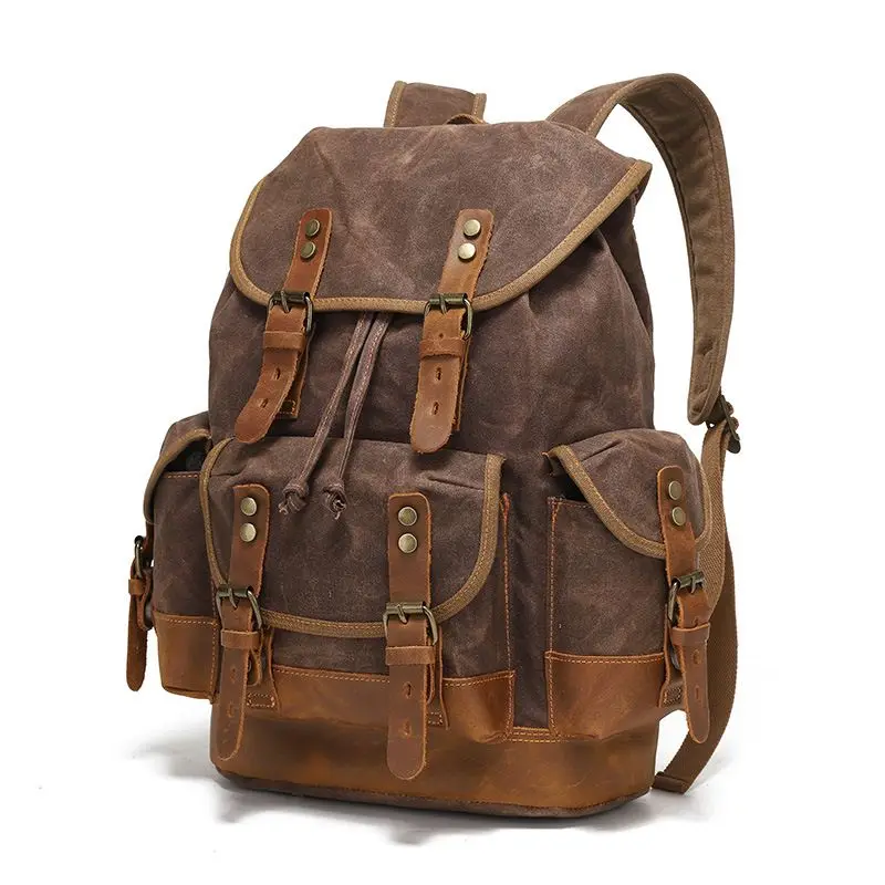 Waxed-Canvas-Waterproof-Backpack-Men-Backpacks-Leisure-Rucksack-Travel ...