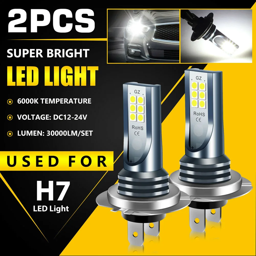 12V 24V H7 LED 헤드라이트 자동차 고휘도 하이/로우 빔 안개 전구, 30000LM 6000K 화이트 IP67 자동 조명, 2 개| | - AliExpress