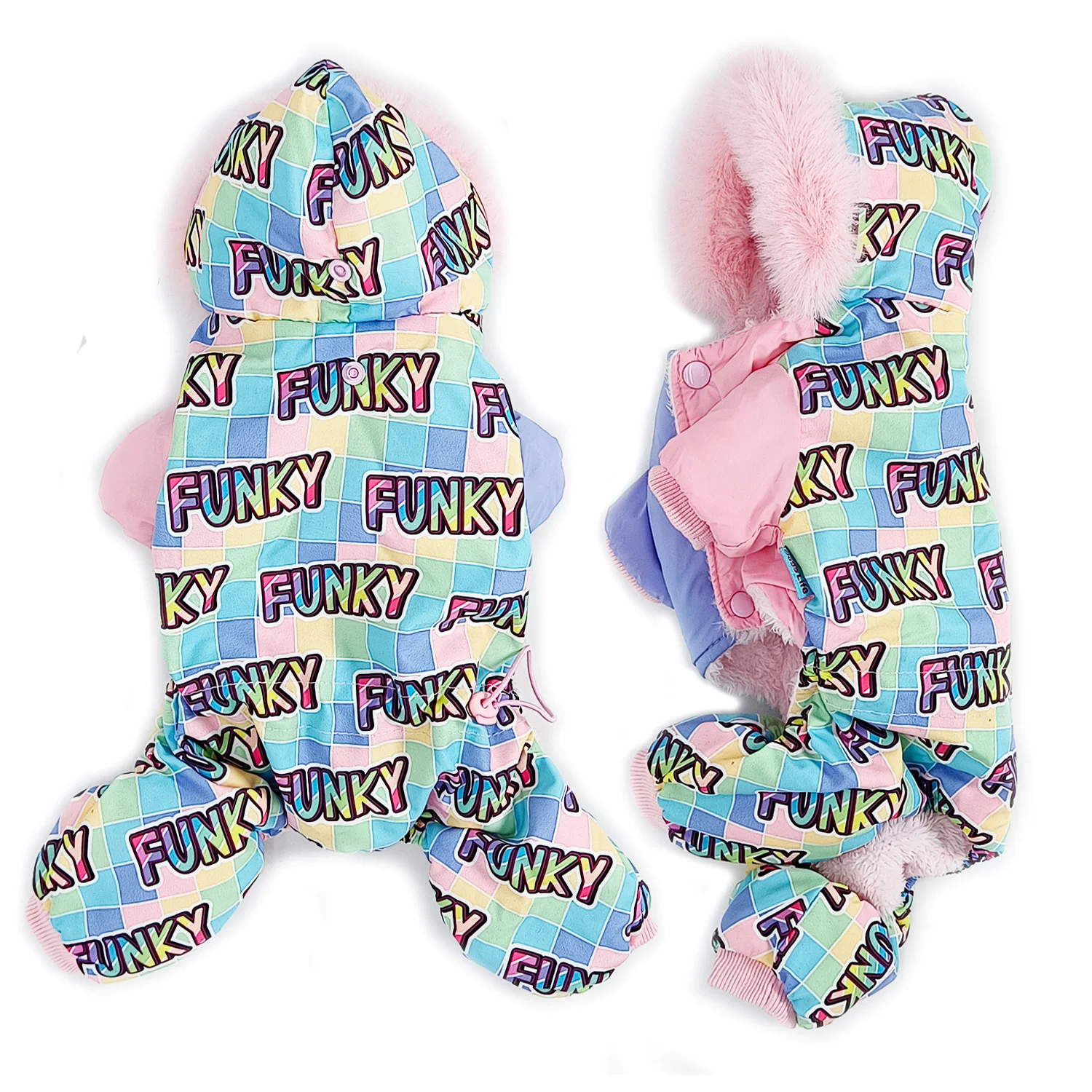 Dog-Coat-for-Small-Dogs-Girl-Pink-Puffy-Fur-Collar-Hooded-Fullbody ...