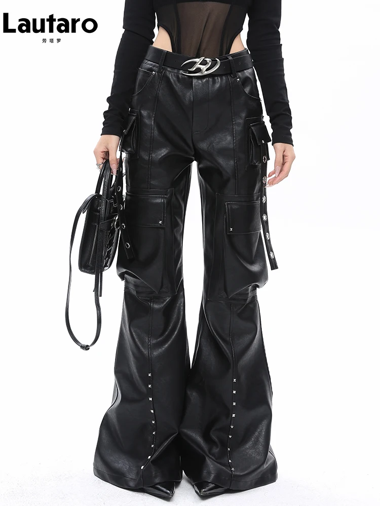 Lautaro-pantalones-Cargo-de-pierna-ancha-de-cuero-Pu-para-mujer-ropa-de ...