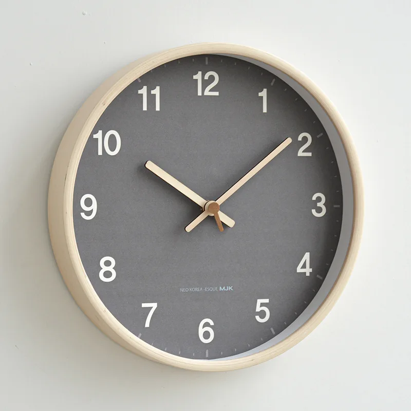 Korean-Silent-Wood-Wall-Clock-Living-Room-Log-Style-Round-Simple-Clock ...