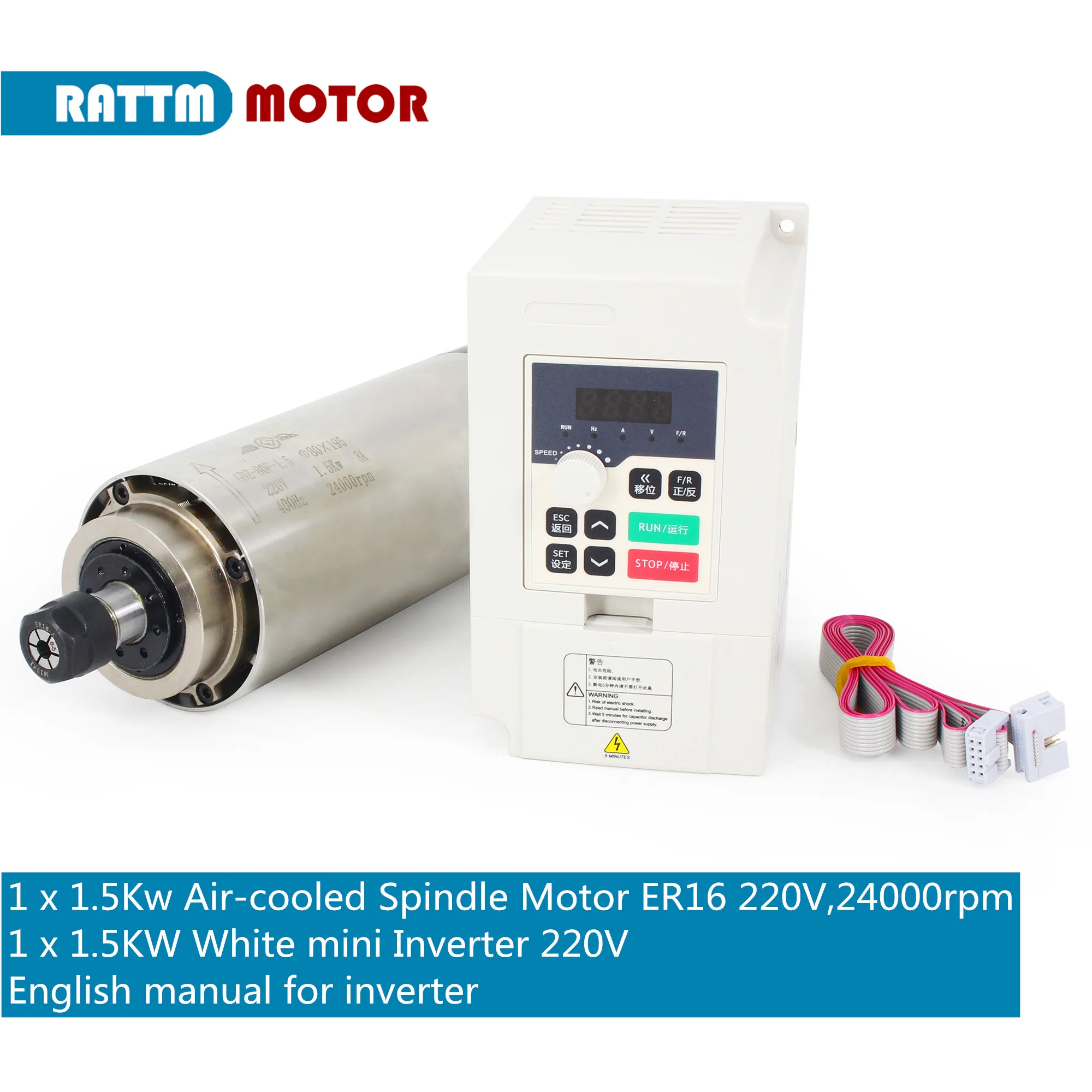 1-5KW-220V-Air-Cooled-Spindle-Motor-with-Four-Bearings-ER16-Collet-for ...