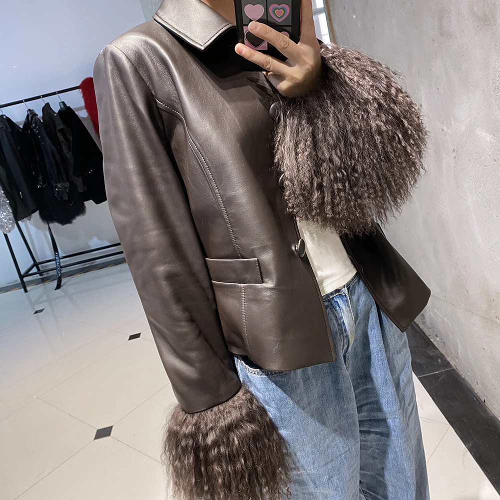 YOLOAgain-Real-Leather-Jacket-Women-Mongolia-Sheep-Fur-Collar-Cuffs ...