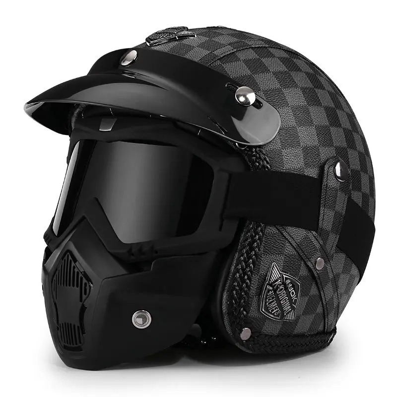 Open-3-4-motorcycle-helmet-PU-leather-vintage-motorcycle-helmet ...