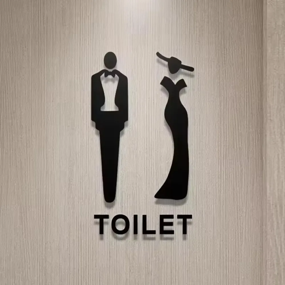 Sleek Black Floating Bathroom Sign - Modern Toilet Logo & Door Decor ...